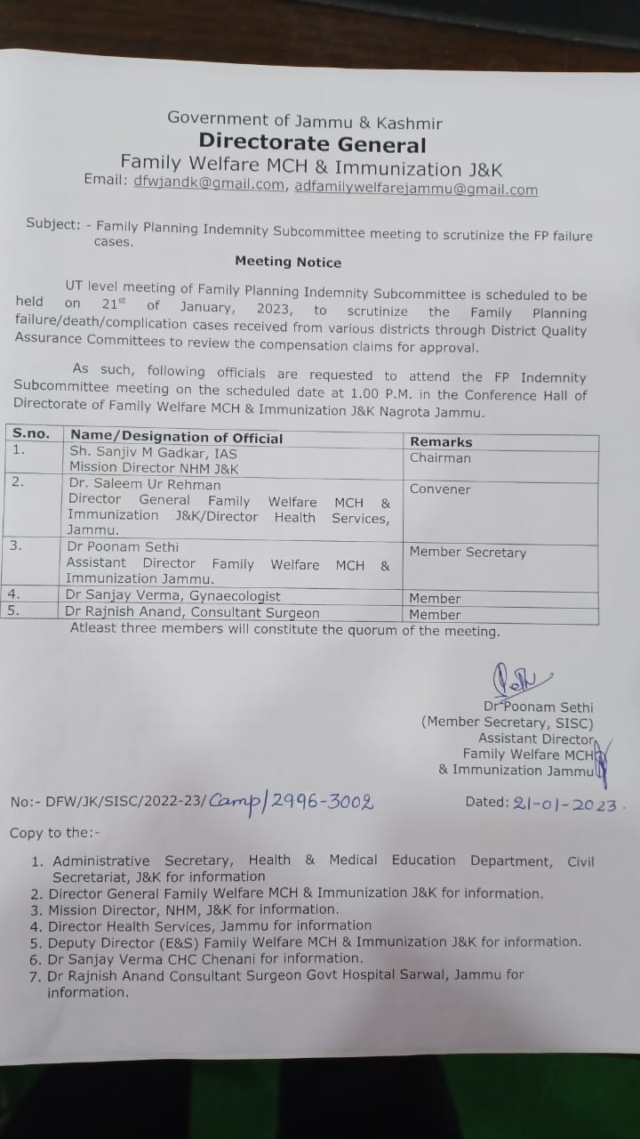 Directorate of Family Welfare MCH & Immunization J&K